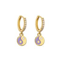 China Enamel Rhinestone Hoop Earrings Gold Plated Yin Yang Pendant 2 Inch for sale