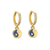 China Enamel Rhinestone Hoop Earrings Gold Plated Yin Yang Pendant 2 Inch for sale