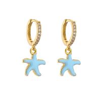 China Gold Plated Starfish Rhinestone Hoop Earrings Zircon Enamel Jewelry for Women 30mm for sale