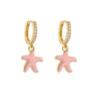 China Gold Plated Starfish Rhinestone Hoop Earrings Zircon Enamel Jewelry for Women 30mm for sale