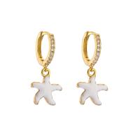 China Gold Plated Starfish Rhinestone Hoop Earrings Zircon Enamel Jewelry for Women 30mm for sale