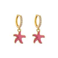 China Gold Plated Starfish Rhinestone Hoop Earrings Zircon Enamel Jewelry for Women 30mm for sale
