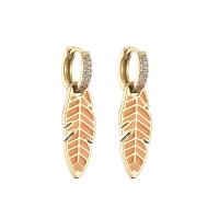 China Gold Plated Rhinestone Huggie Hoop Earrings Leaf Dripping Oil Pendant 15mm for sale