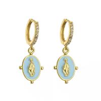 China Gold Plated Virgin Mary Rhinestone Hoop Earrings Custom OEM Jewelry 20mm for sale