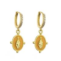 China Gold Plated Virgin Mary Rhinestone Hoop Earrings Custom OEM Jewelry 20mm for sale