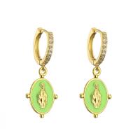 China Gold Plated Virgin Mary Rhinestone Hoop Earrings Custom OEM Jewelry 20mm for sale
