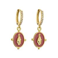 China Gold Plated Virgin Mary Rhinestone Hoop Earrings Custom OEM Jewelry 20mm for sale
