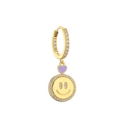 China Women Rhinestone Hoop Earrings Smiley Face Gold Plated 5cm Jewelry for sale