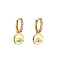 China Gold Plated Rhinestone Hoop Earrings Handcrafted Turkish Eye CZ Dangle 5cm for sale