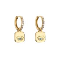 China Gold Plated Rhinestone Hoop Earrings Handcrafted Turkish Eye CZ Dangle 5cm for sale