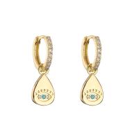 China Gold Plated Rhinestone Hoop Earrings Handcrafted Turkish Eye CZ Dangle 5cm for sale