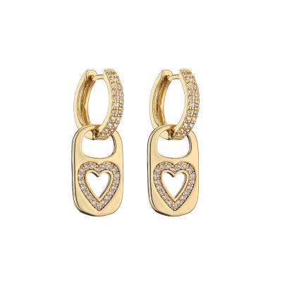 China OEM Gold Plated Rainbow Heart CZ Hoop Earrings for Women 14K Gold Finish for sale
