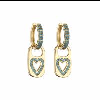 China OEM Gold Plated Rainbow Heart CZ Hoop Earrings for Women 14K Gold Finish for sale