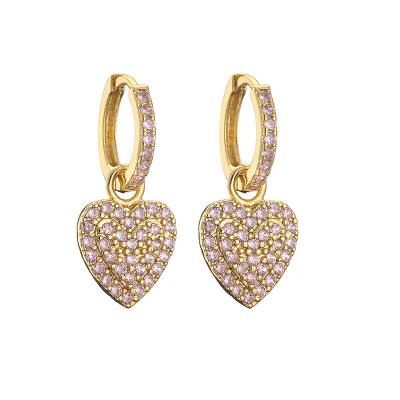 China 18k Gold Heart Drop Earrings Full Zircon Rhinestone Earrings for Women 2 Inch for sale