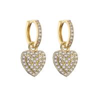 China 18k Gold Heart Drop Earrings Full Zircon Rhinestone Earrings for Women 2 Inch for sale