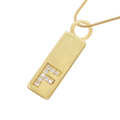 China Rectangle Custom DIY Pendant Necklace CZ 18k Gold Plated Initial Necklace for sale