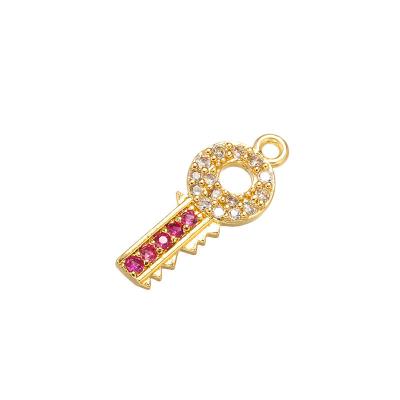 China OEM Sterling Silver Key Charm Pendant 18k Gold Plated Zircon Vintage 925 for sale