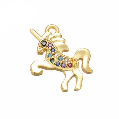 China 18k Gold Unicorn Pendant Horse Charms Bracelet Necklace DIY Pave CZ Zircon Jewelry Making Accessories for sale