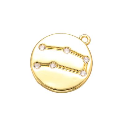 China Gold Plated CZ Rhinestone 12 Zodiac Coin Pendant Necklace 30mm for Jewelry Making for sale