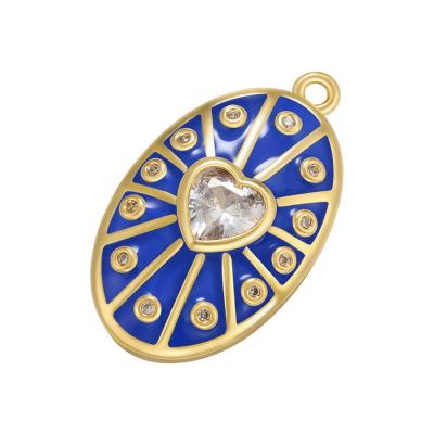 China Gold Plated Oval Enamel Heart Pendant with Zircon Charm for Jewelry Making for sale