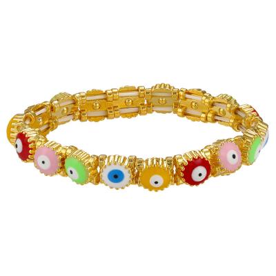 China 18K Gold Plated Enamel Lucky Evil Eye Bangle Bracelet Adjustable Open Resizable for sale