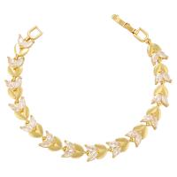 China 18K Gold Plated Cubic Zircon Wheat Chain Bracelet Olive Leaves Design 7.5 Inch for sale