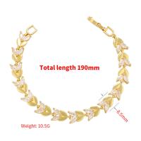 China 18K Gold Plated Cubic Zircon Wheat Chain Bracelet Olive Leaves Design 7.5 Inch for sale