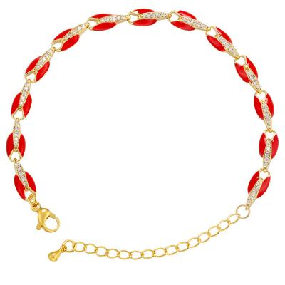 China 18K Gold Plated Zircon Drip Oil Bracelet Geometric DIY Chain Link Jewelry 7.5 Inch for sale
