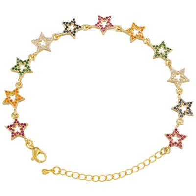 China 18K Gold Plated Rhinestone Heart Star Shaped Bracelet OEM Custom Jewelry for Women for sale