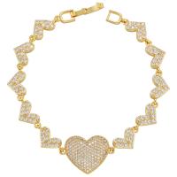 China OEM 18K Gold Plated Love Heart Shaped Tennis Bracelet Micro Zircon Jewelry 7.5 Inch for sale