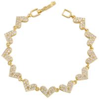 China OEM 18K Gold Plated Love Heart Shaped Tennis Bracelet Micro Zircon Jewelry 7.5 Inch for sale
