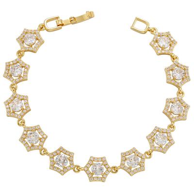 China 18k Gold Plated Zircon Geometric Heart Diamond Bracelet 7.5 Inch Jewelry for sale