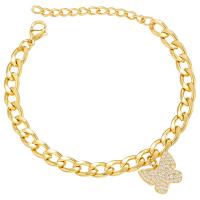 China Inlay Zircon 18 Karat Gold Plated Chain Micro Cuban Link Bracelet Key Lock for sale