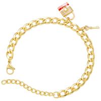 China Inlay Zircon 18 Karat Gold Plated Chain Micro Cuban Link Bracelet Key Lock for sale