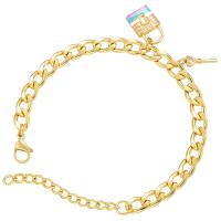 China Inlay Zircon 18 Karat Gold Plated Chain Micro Cuban Link Bracelet Key Lock for sale