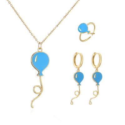 China Gold Plated Enamel Balloon Pendant Necklace Ring Earring Set 18K Jewelry Set for sale
