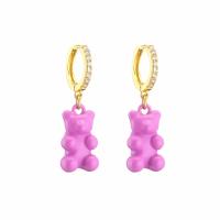 China 18K Gold Plated Brass Teddy Bear Necklace and Earring Set Drip Oil Cute Jewelry for sale