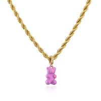 China 18K Gold Plated Brass Teddy Bear Necklace and Earring Set Drip Oil Cute Jewelry for sale