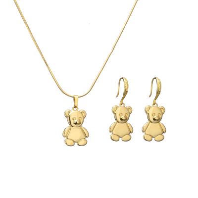 China 18K Gold Plated 925 Sterling Silver Bear Dangle Earrings and Necklace Set for sale