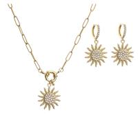 China OEM 18K Gold Plated Sunflower Pendant Necklace and Earring Set with Zircon for Women for sale