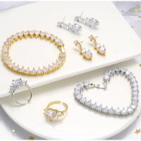 China 18K Gold Plated Hip Hop Cuban Link Jewelry Set Cubic Zircon Bracelet Necklace Ring Earrings for sale