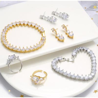 China 18K Gold Plated Hip Hop Cuban Link Jewelry Set Cubic Zircon Bracelet Necklace Ring Earrings for sale