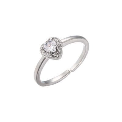 China Adjustable Sterling Silver Crystal Heart Ring Zircon Women Wedding Band Size 6-10 for sale