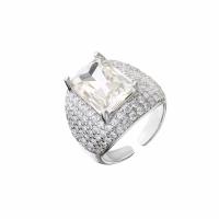 China OEM S925 Silver Diamond Ring Crystal Gemstone Mens Hip Hop Ring Resizable for sale
