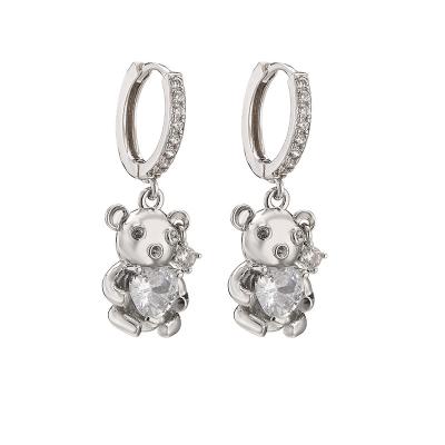 China Sterling Silver Zircon Hoop Earrings with Bear Pendant for Women 925 Silver Jewelry for sale