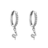 China Silver Plated Snake Shape Zircon Crystal Hoop Earrings Resizable Animal Jewelry for sale