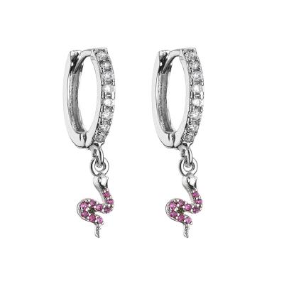 China Silver Plated Snake Shape Zircon Crystal Hoop Earrings Resizable Animal Jewelry for sale