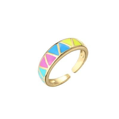 China 18k Gold Plated Brass Enamel Rainbow Drip Oil Open Ring Rhombus Triangle Adjustable Size for sale