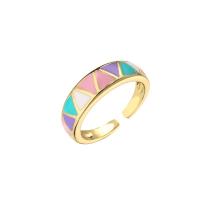 China 18k Gold Plated Brass Enamel Rainbow Drip Oil Open Ring Rhombus Triangle Adjustable Size for sale