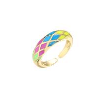 China 18k Gold Plated Brass Enamel Rainbow Drip Oil Open Ring Rhombus Triangle Adjustable Size for sale